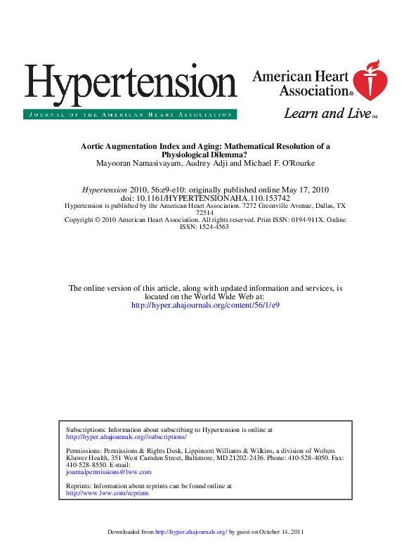 (PDF) Aortic Augmentation Index and Aging: Mathematical Resolution of a ...