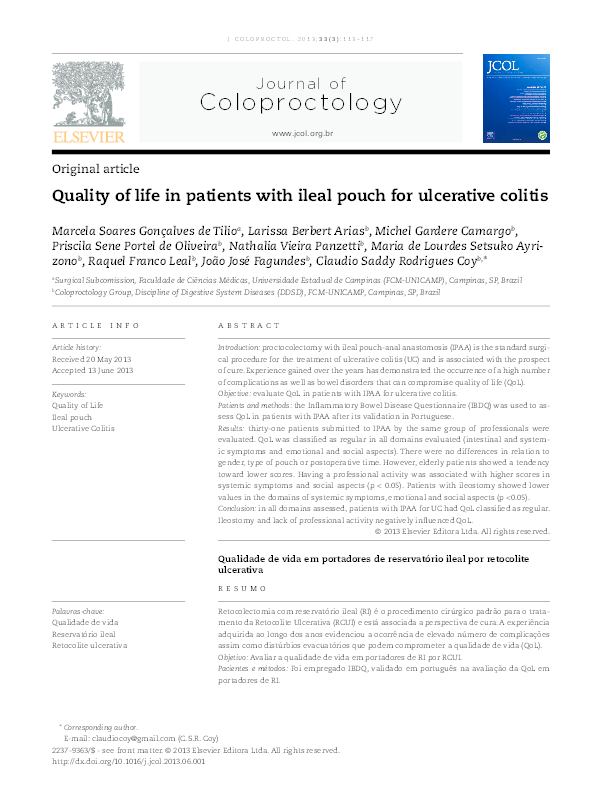 (PDF) Quality of life in patients with ileal pouch for ulcerative colitis