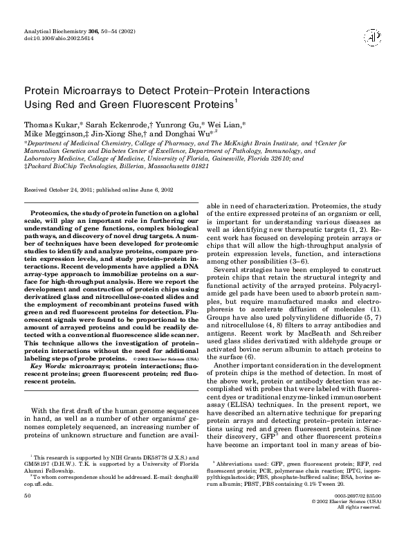 (PDF) Protein Microarrays to Detect Protein–Protein Interactions Using Red and Green Fluorescent ...