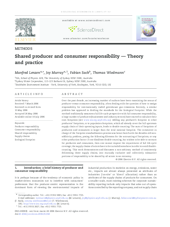 (PDF) Shared producer and consumer responsibility — Theory and practice