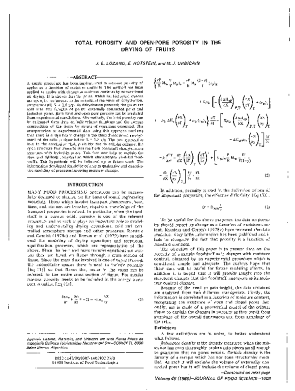 (PDF) Total Porosity and Open-Pore Porosity in the Drying of Fruits