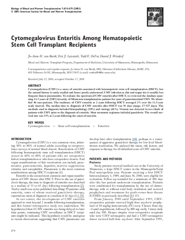 (PDF) Cytomegalovirus enteritis among hematopoietic stem cell ...
