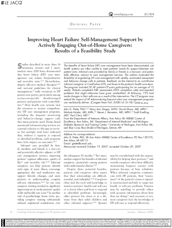 (PDF) Improving Heart Failure Self-Management Support by Actively ...