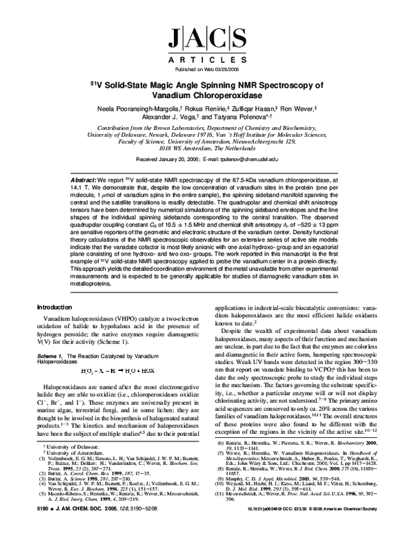 (PDF) 51V Solid-State Magic Angle Spinning NMR Spectroscopy of Vanadium ...