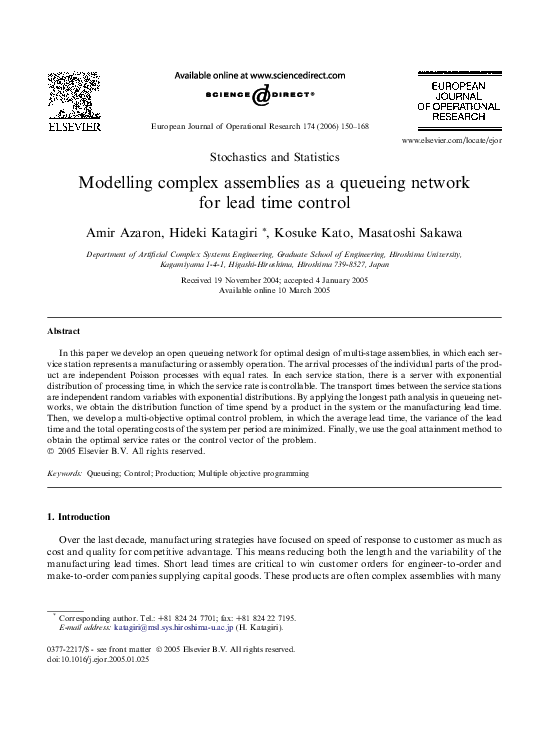 (PDF) Stochastics and Statistics Modelling complex assemblies as a queueing network for lead ...