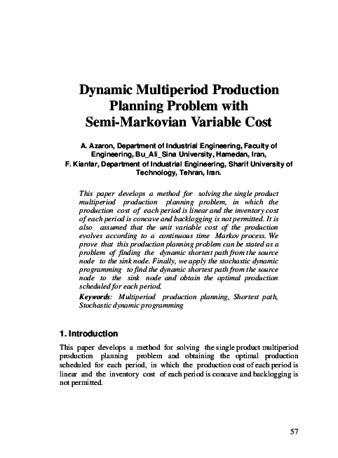 Pdf Dynamic Multiperiod Production Planning Problem With Semi Markovian Variable Cost