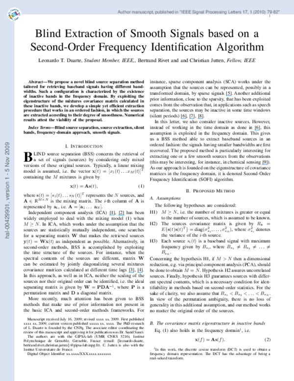 Pdf Blind Extraction Of Smooth Signals Based On A Second Order