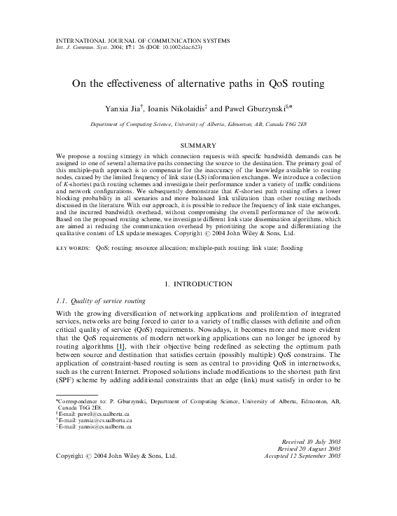 (PDF) On the effectiveness of alternative paths in QoS routing