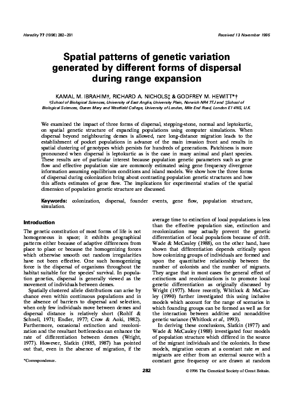 (PDF) Spatial patterns of genetic variation generated by different ...