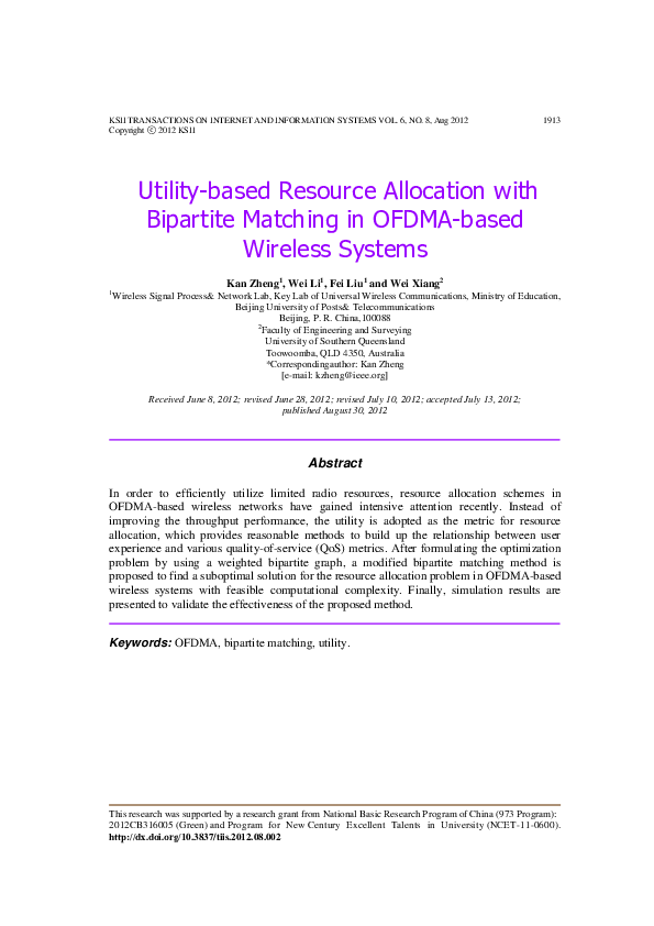 (PDF) Utility-Based Resource Allocation in OFDMA
