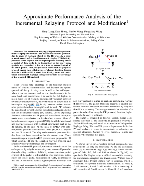 (PDF) Approximate Performance Analysis of Incremental Relaying Protocol and Modification