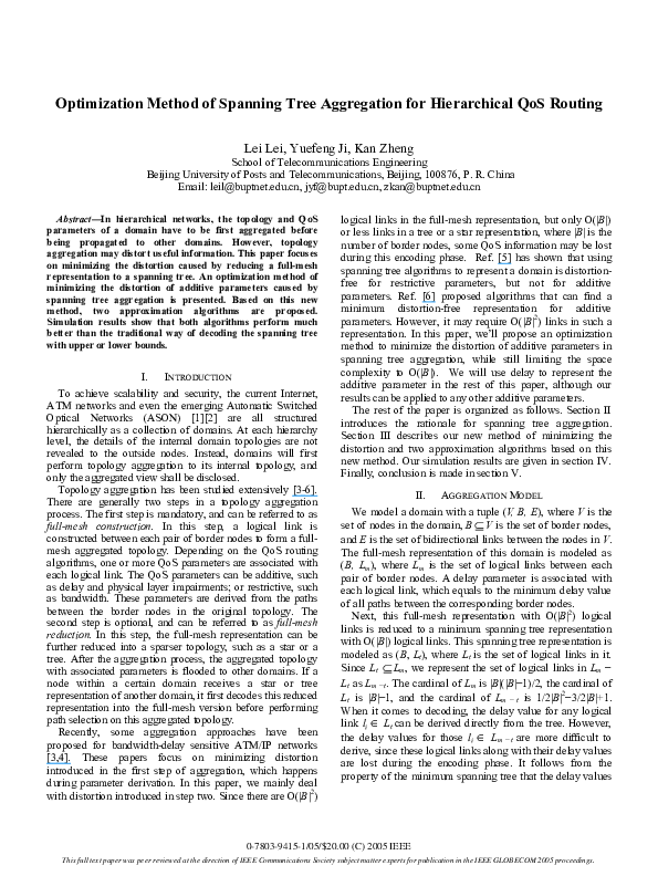 Pdf Optimization Method Of Spanning Tree Aggregation For Hierarchical Qos Routing