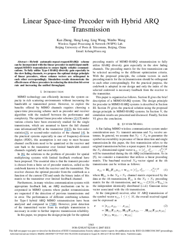 (PDF) Linear Space-Time Precoder with Hybrid ARQ Transmission