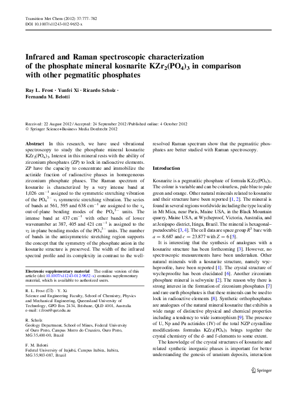 Pdf Structural Characterization And Band Assignment Of The Raman Spectra Of Oxammite Mineral
