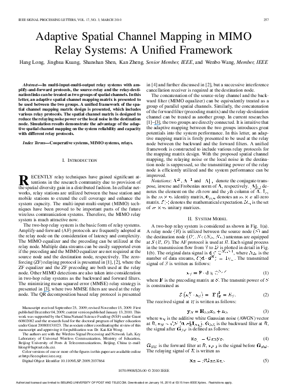 (PDF) Adaptive Spatial Channel Mapping in MIMO Relay Systems: A Unified Framework