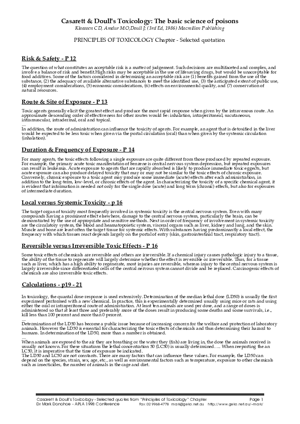 (PDF) Casarett and Doull's toxicology: The basic science of poisons