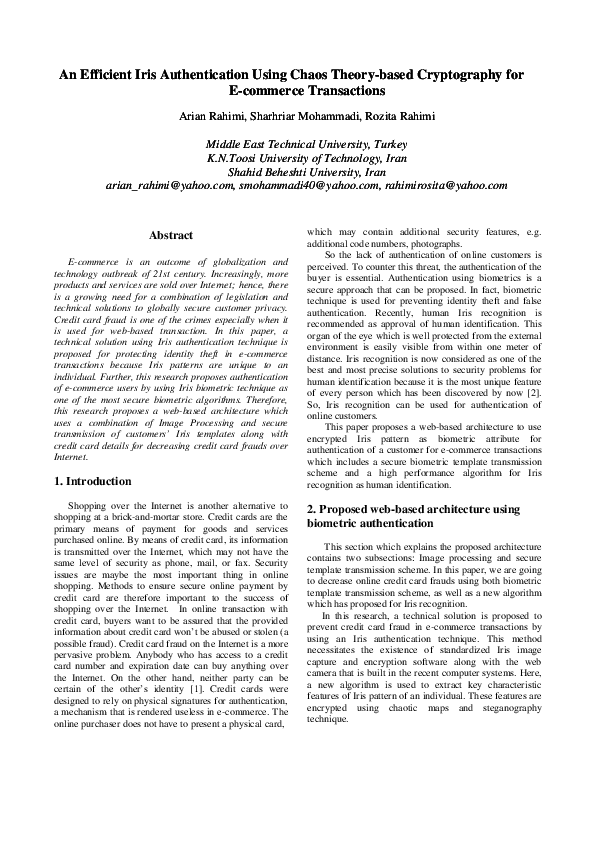(PDF) An efficient Iris authentication using chaos theory-based cryptography for e-commerce ...