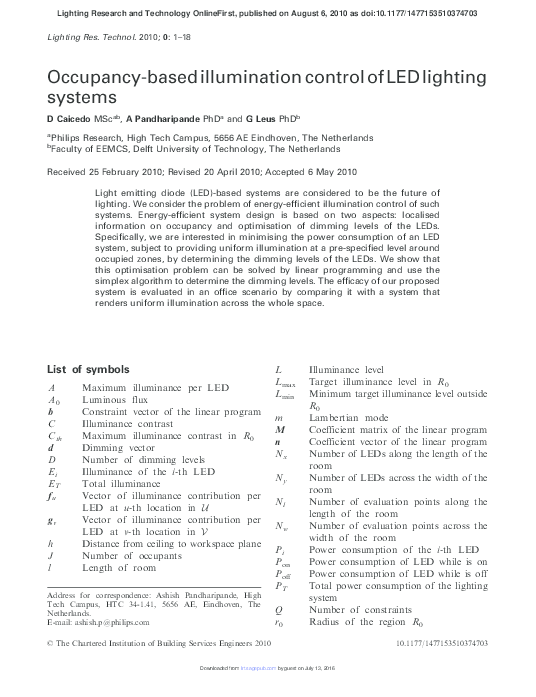 (PDF) Occupancy-based illumination control of LED lighting systems