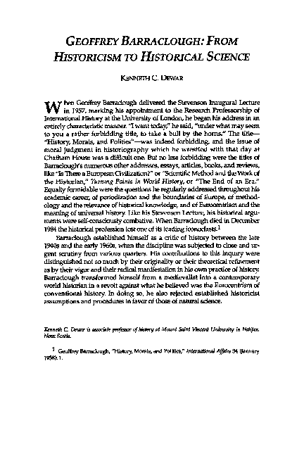 (PDF) Geoffrey Barraclough: From Historicism to Historical Science