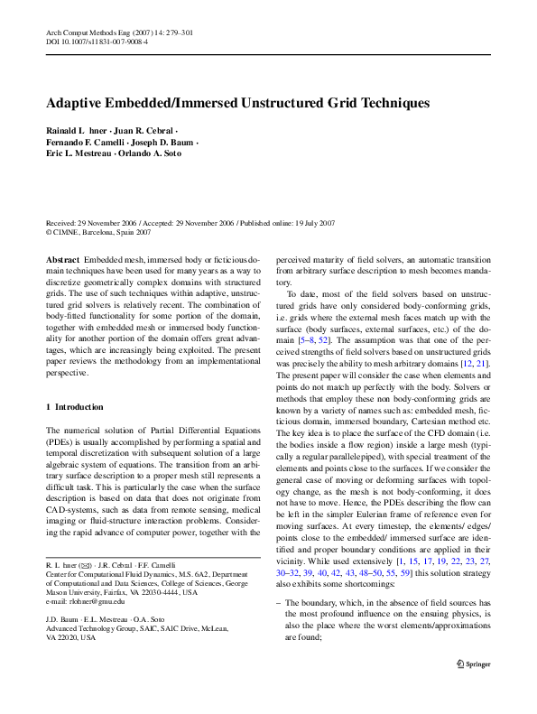 (PDF) Adaptive embedded and immersed unstructured grid techniques