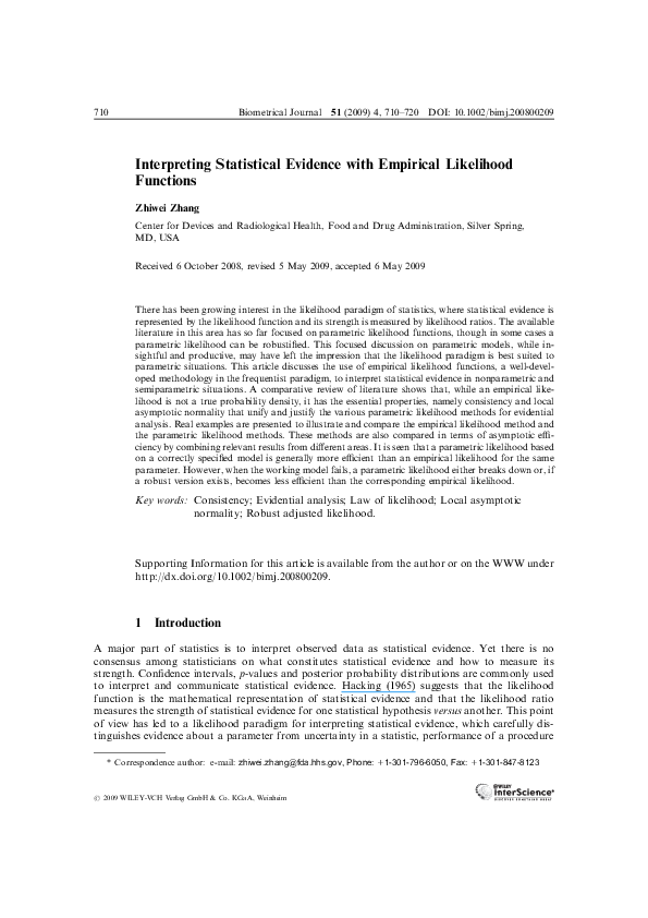 (PDF) Interpreting Statistical Evidence with Empirical Likelihood ... (PDF) Interpreting Statistical Evidence with Empirical Likelihood ...