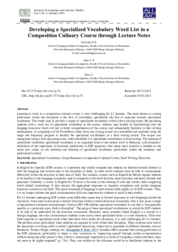 (PDF) Developing a Specialized Vocabulary Word List in a Composition ...