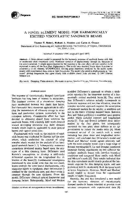 (PDF) A finite element model for harmonically excited viscoelastic sandwich beams