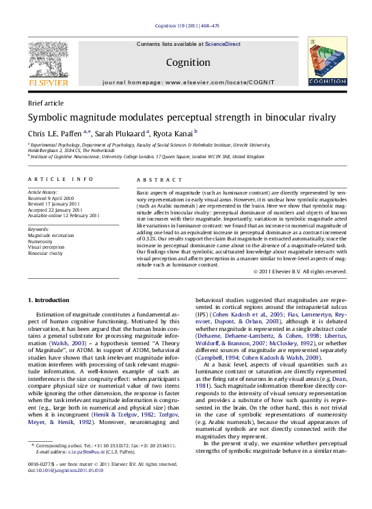 (PDF) Symbolic magnitude modulates