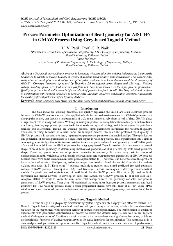 (PDF) Process Parameter Optimization of Bead geometry for AISI 446 in GMAW Process Using Grey ...