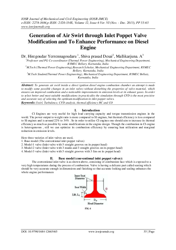 (PDF) Generation of Air Swirl through Inlet Poppet Valve Modification ...