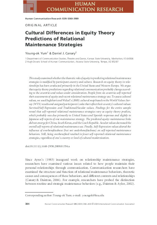 (PDF) Cultural Differences in Equity Theory Predictions of Relational ...