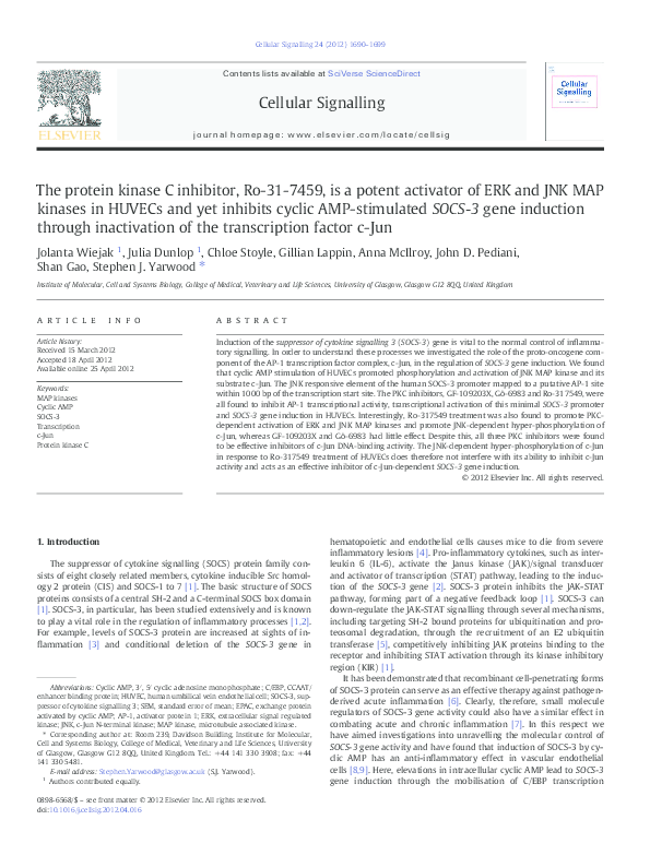 (PDF) The protein kinase C inhibitor, Ro-31-7459, is a potent activator ...