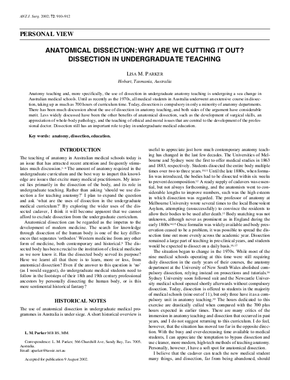 (PDF) Anatomical dissection: Why are we cutting it out? Dissection in ...