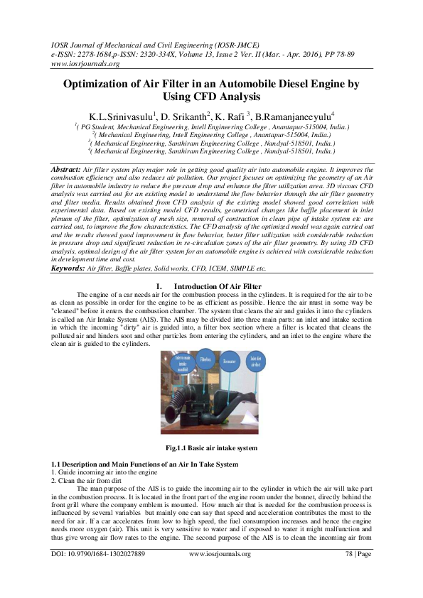 (PDF) Optimization of Air Filter in an Automobile Diesel Engine by ...