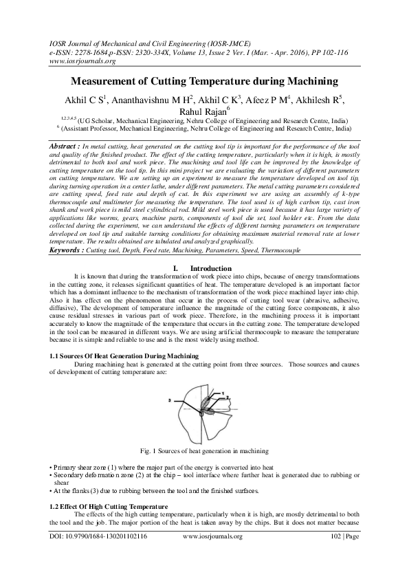 Pdf Measurement Of Cutting Temperature During Machining