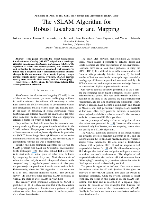 Pdf The Vslam Algorithm For Robust Localization And Mapping
