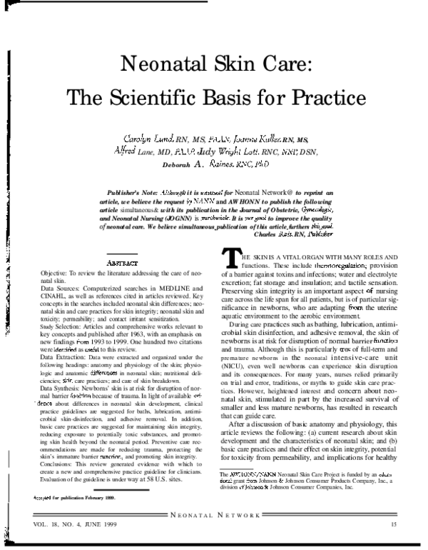 (PDF) Neonatal Skin Care: The Scientific Basis for Practice