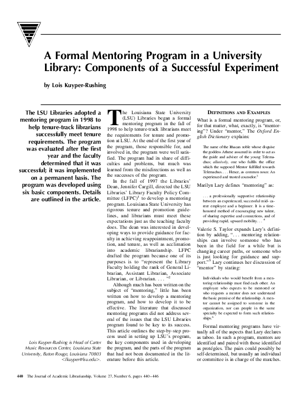 (PDF) A formal mentoring program in a University Library: components of ...