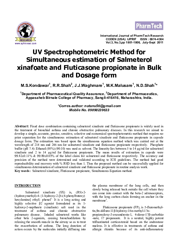 (PDF) UV Spectrophotometric Method for the Simultaneous Determination of Desloratidine and ...