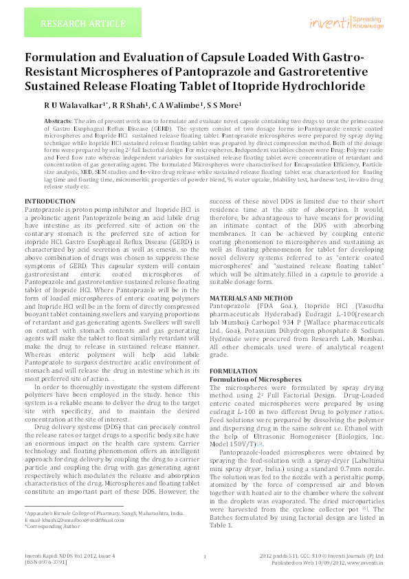 (PDF) Formulation and Evaluation of Capsule Loaded With Gastro ...