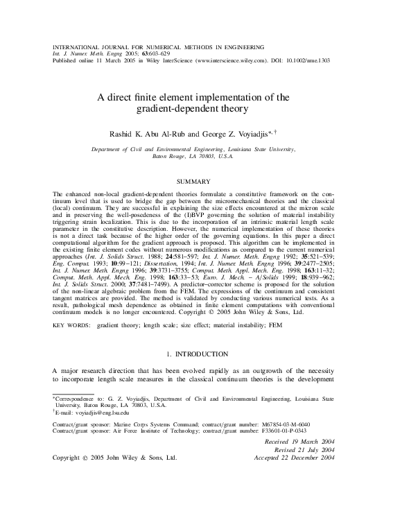 (PDF) A direct finite element implementation of the gradient-dependent theory