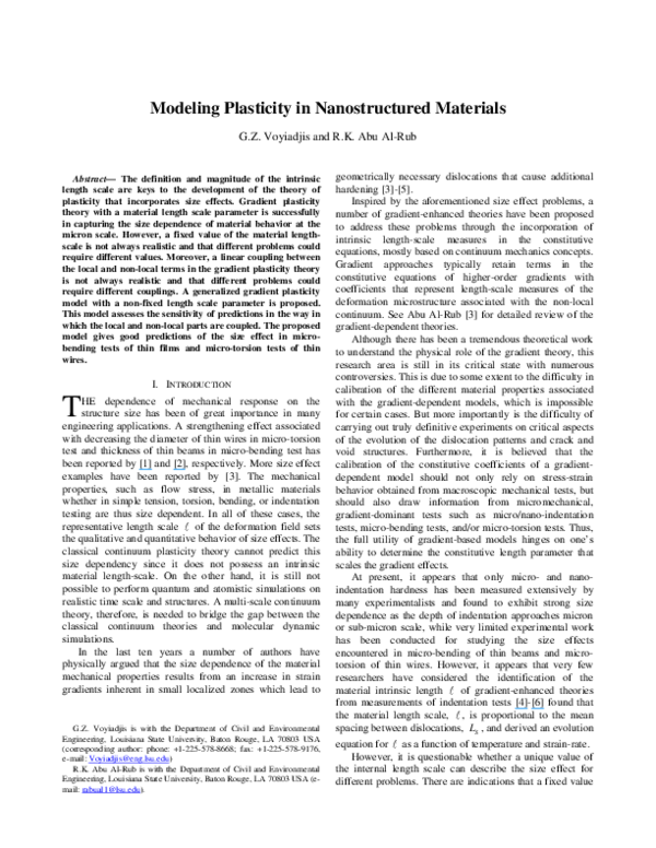 (PDF) Modeling plasticity in nanostructured materials