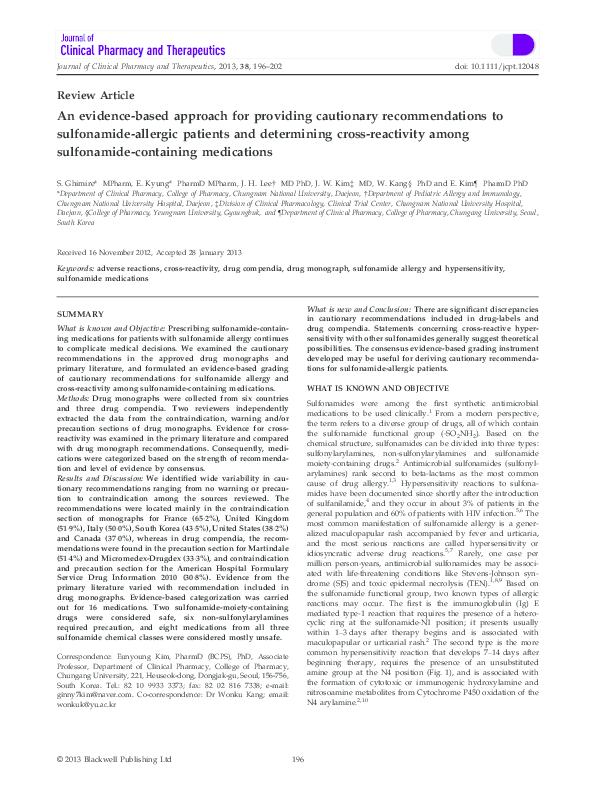 (PDF) An evidence-based approach for providing cautionary recommendations to sulfonamide ...