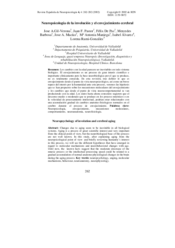 (PDF) Neuropsicología de la involución y el envejecimiento cerebral ...