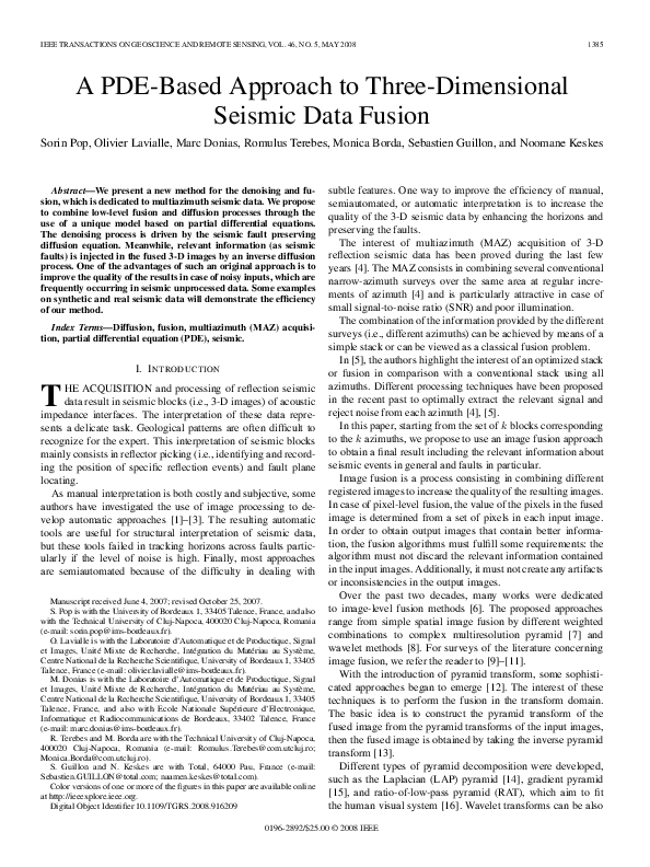 (PDF) A PDE-Based Approach to Three-Dimensional Seismic Data Fusion