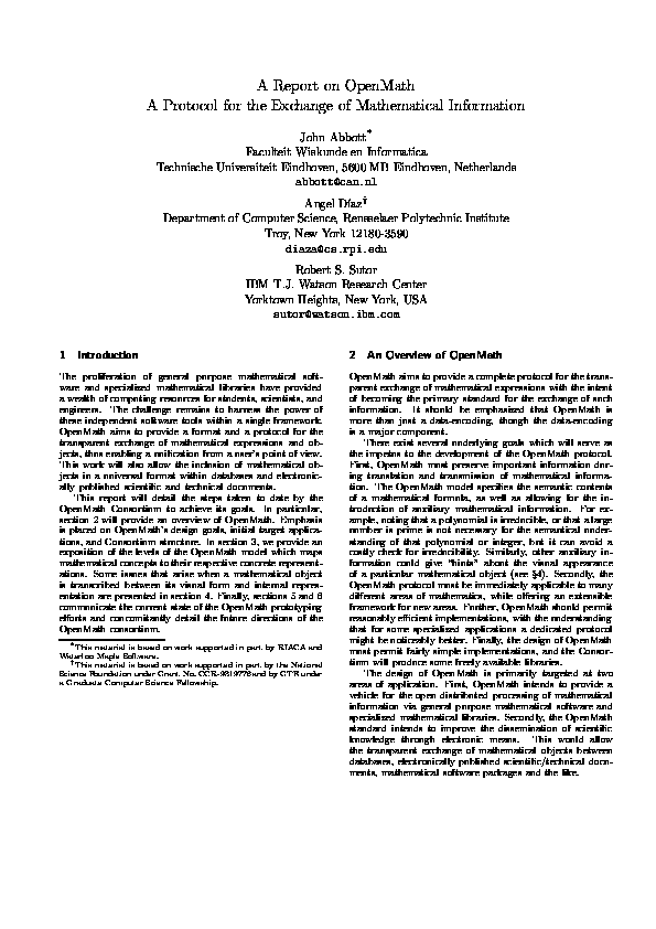 (PDF) A report on OpenMath: a protocol for the exchange of mathematical information