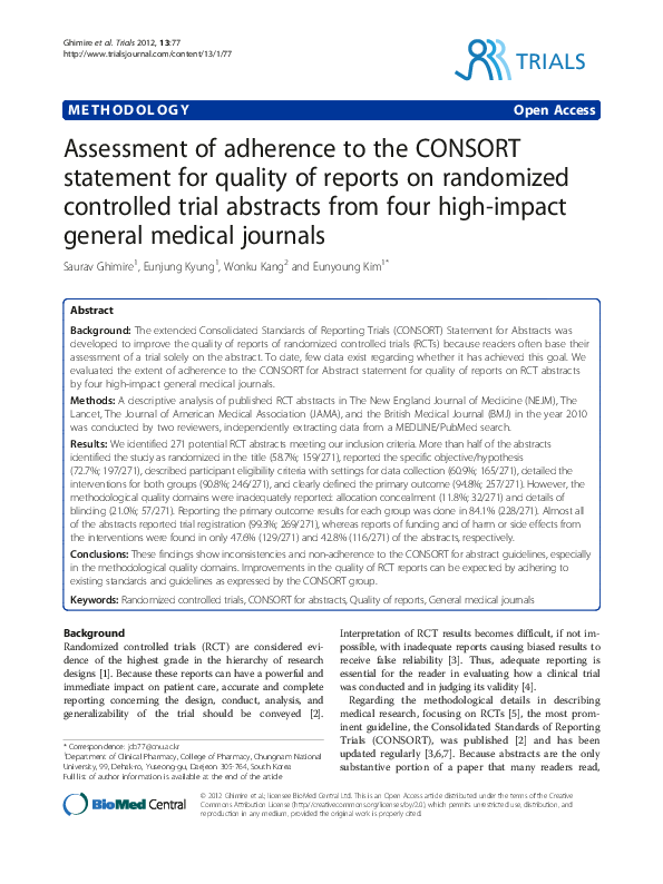 (PDF) Assessment of adherence to the CONSORT statement for quality of ...