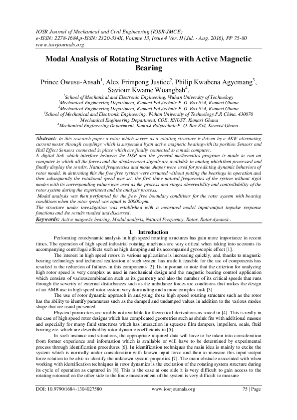(PDF) Modal Analysis of Rotating Structures with Active Magnetic Bearing