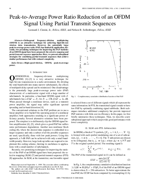 Pdf Peak To Average Power Ratio Reduction Of An Ofdm Signal Using Partial Transmit Sequences