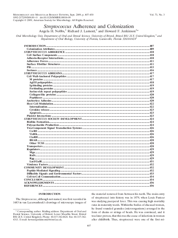(PDF) Streptococcus Adherence and Colonization | Angela Nobbs ...